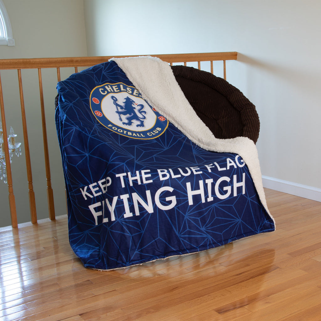 Chelsea FC Slogan Sherpa Plush Throw Blanket FOCO | UK