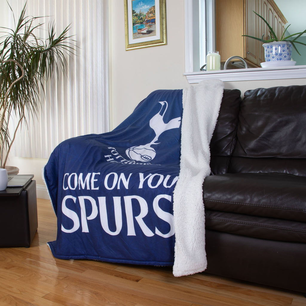 Tottenham Hotspur Slogan Sherpa Plush Throw Blanket FOCO | UK